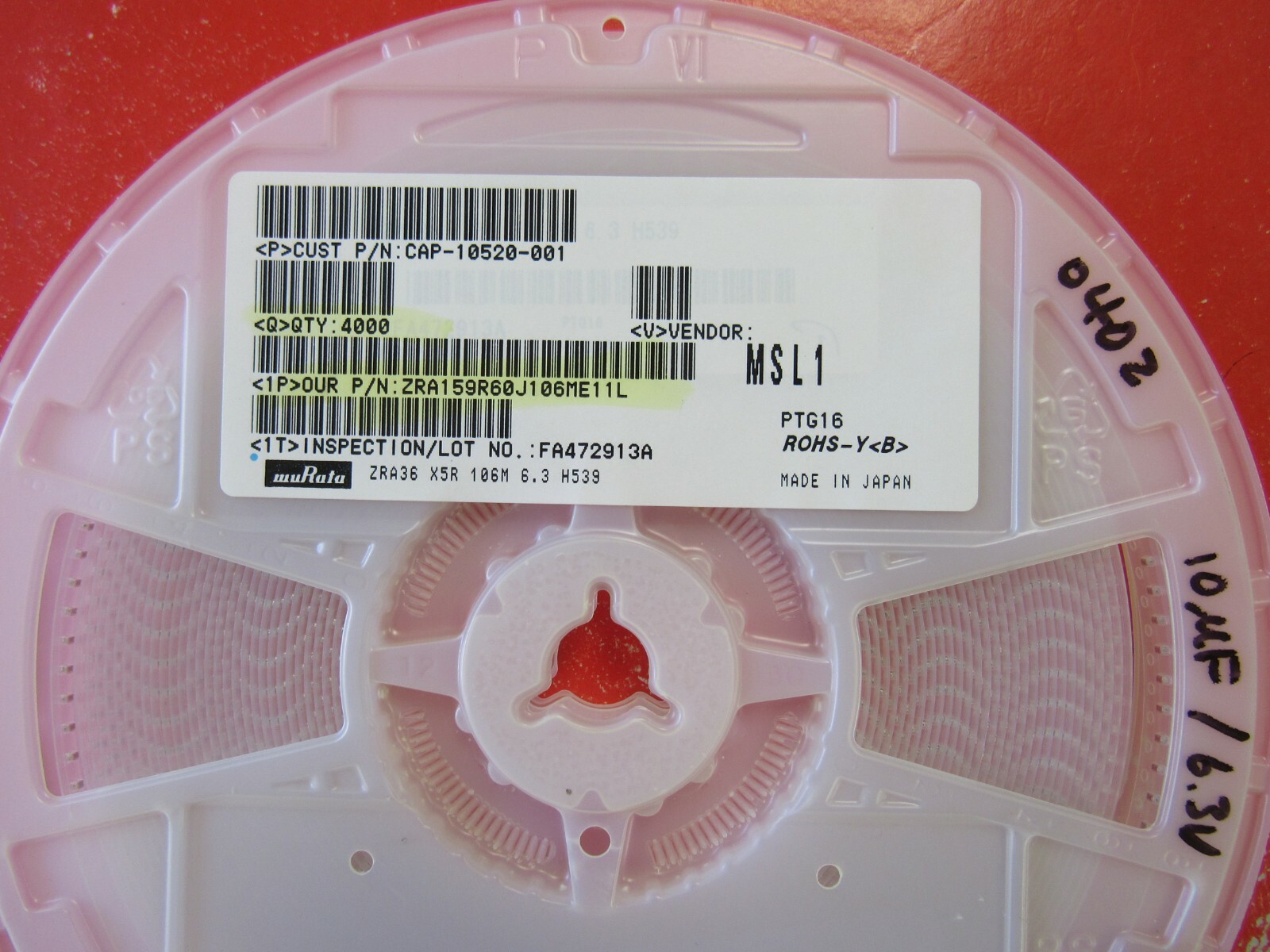 0402 Size X5R Ceramic Capacitor 10uF/6.3V 20 MuRata ZRA159R60J106ME11L ...