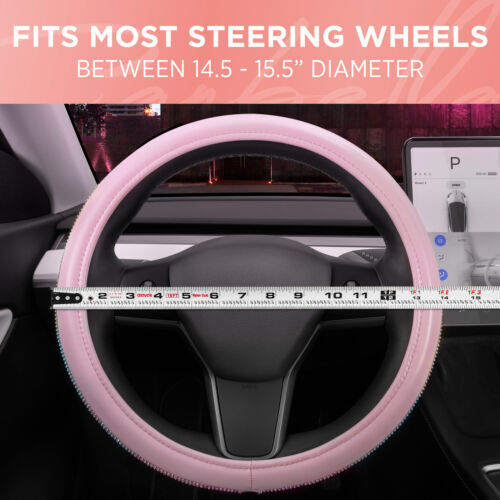 Pink Car Steering Wheel Cover Protector for Women Cute Rhinestone Bling ...