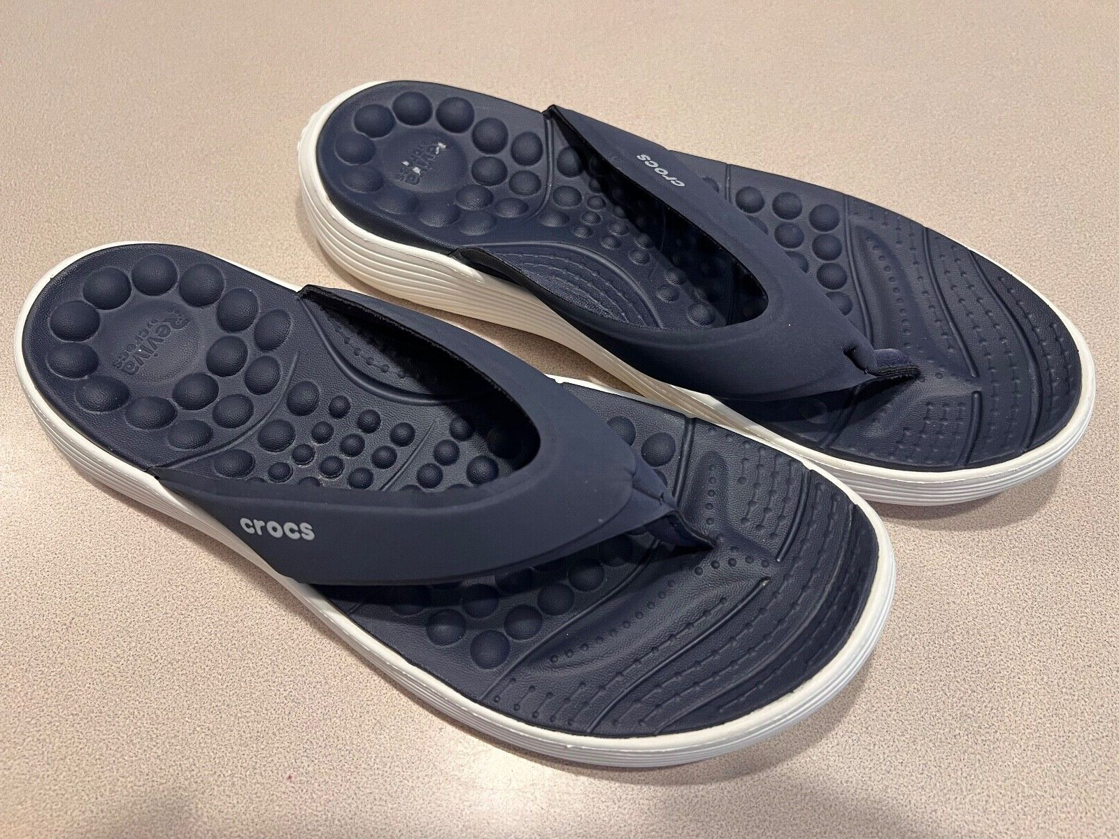 CROCS Women's Navy Foam Rubber Thong Sandals Size 11 - Gem