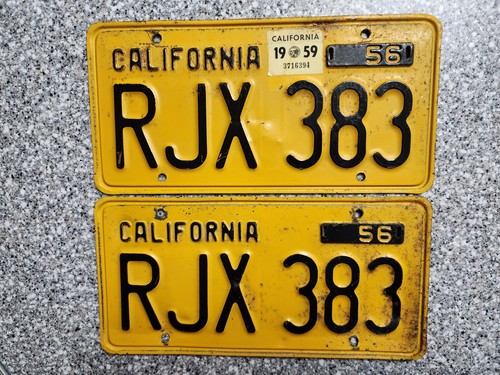 1956 California License Plates, 1959 Validation Sticker, DMV Clear ...