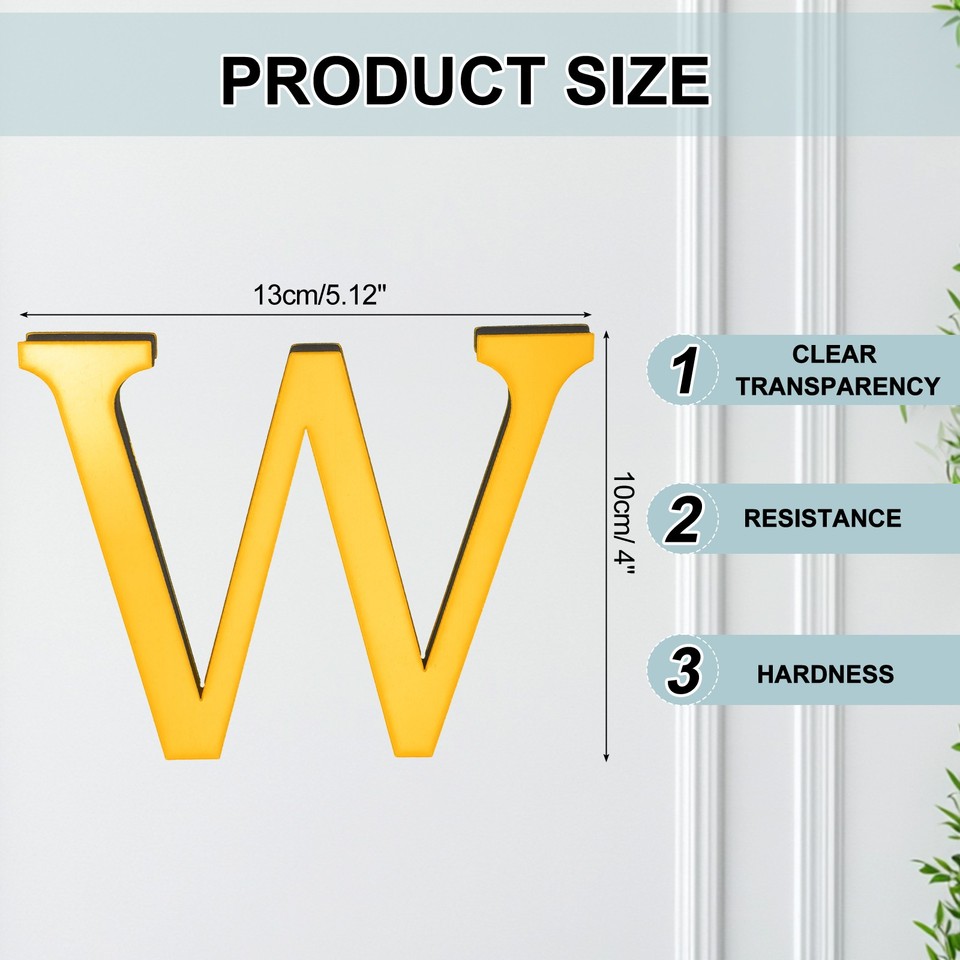 3D Alphabet Mirror Wall Stickers, Acrylic House Letter Number (Letter W ...