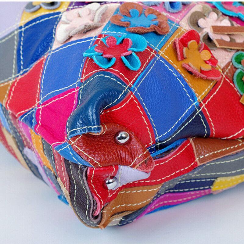 100% Genuine Leather Colorful Floral Patchwork Handbag Women's Tote ...