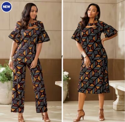 Size 1X PLUS Ashro Brown Afrocentric Nevvie 3 Pc Wardrober Pant Skirt ...