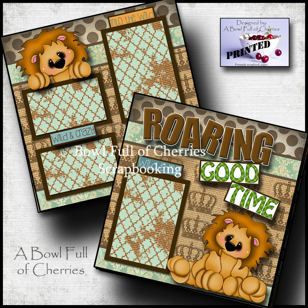 ROARING GOOD TIME ~ 2 premade scrapbook pages paper piecing party ...