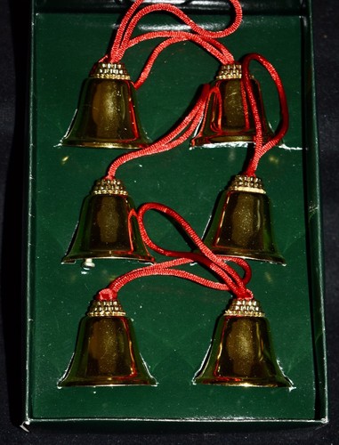 Lot 6 Vintage Christmas Metal Bells Ornaments with Clapper Red Hanger ...