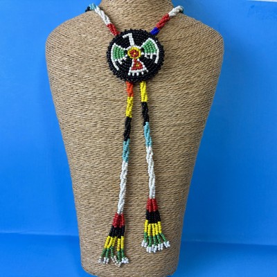 Native American Vintage Seed Bead Bolo Thunderbird or Eagle Medallion ...
