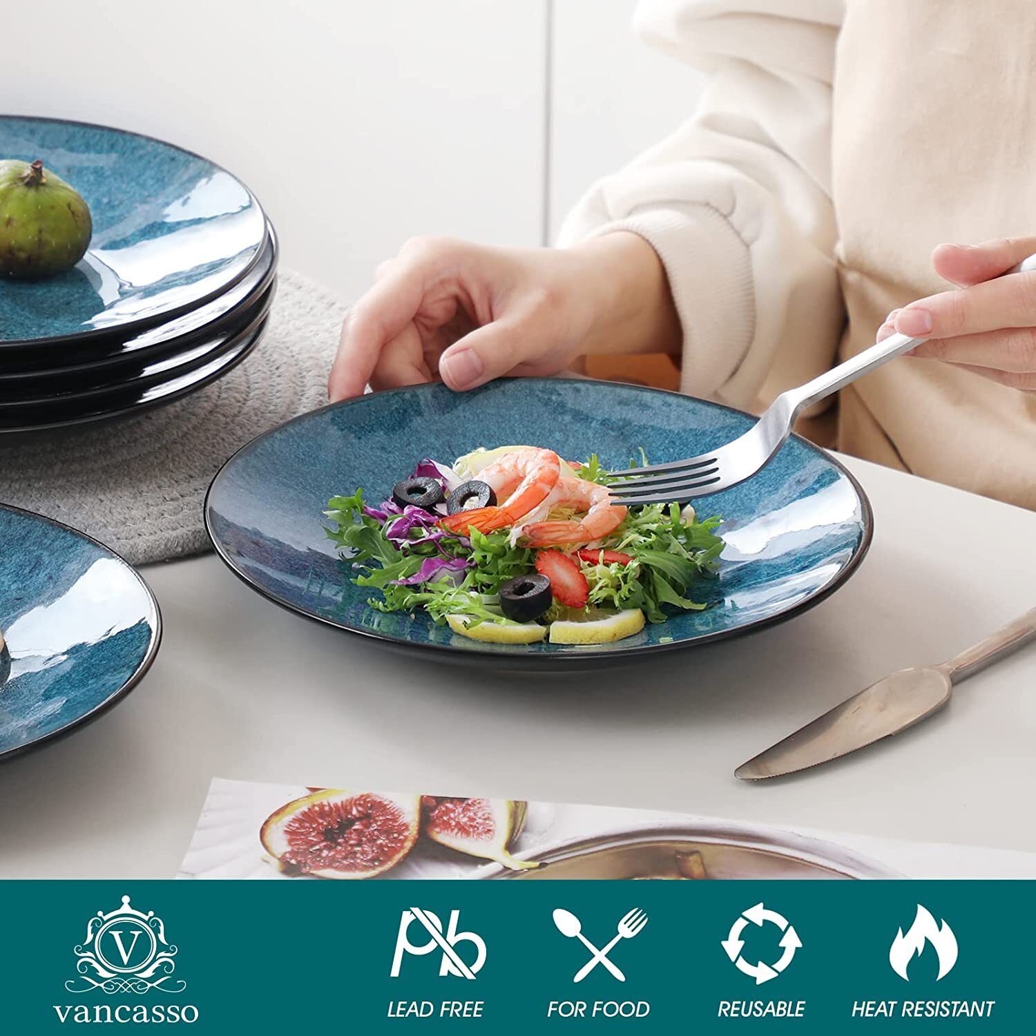 vancasso BUBBLE Blue Dinner Plate Set of 6 10.5 Inch Dish Set Large ...