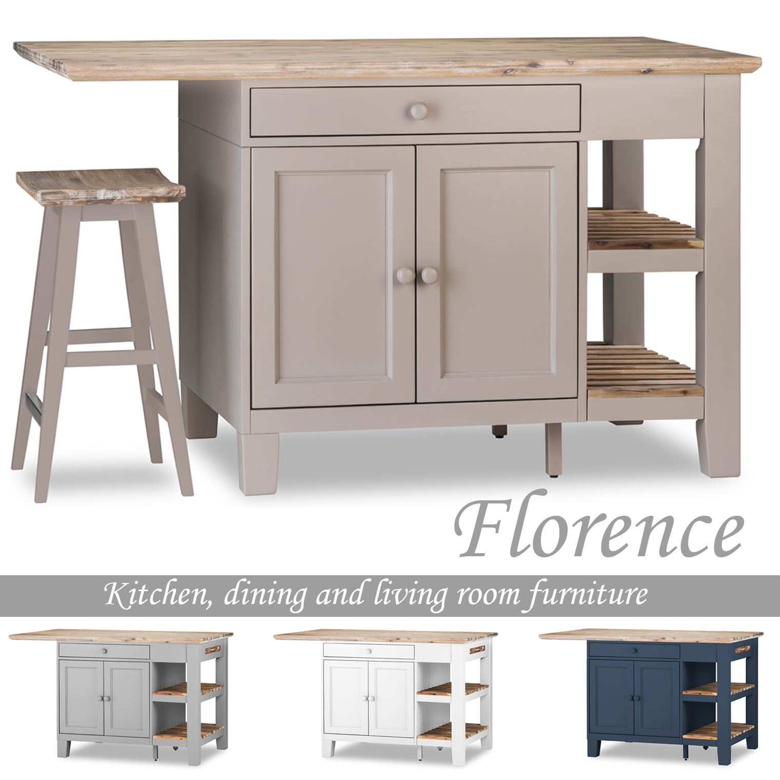Florence Kitchen Island.Large kitchen island with shelves,cupboard ...