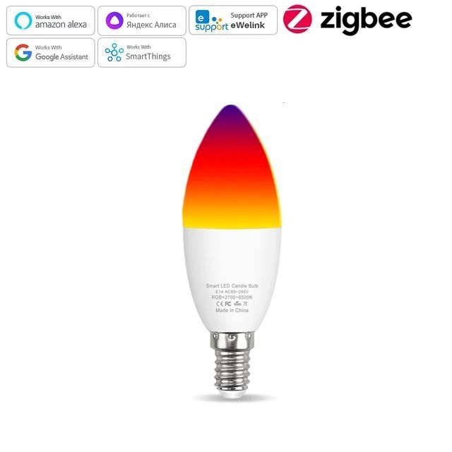 E14 Smart Wifi Led Light Bulb Zigbee RGBCW Led Lamp Works With Alexa ...