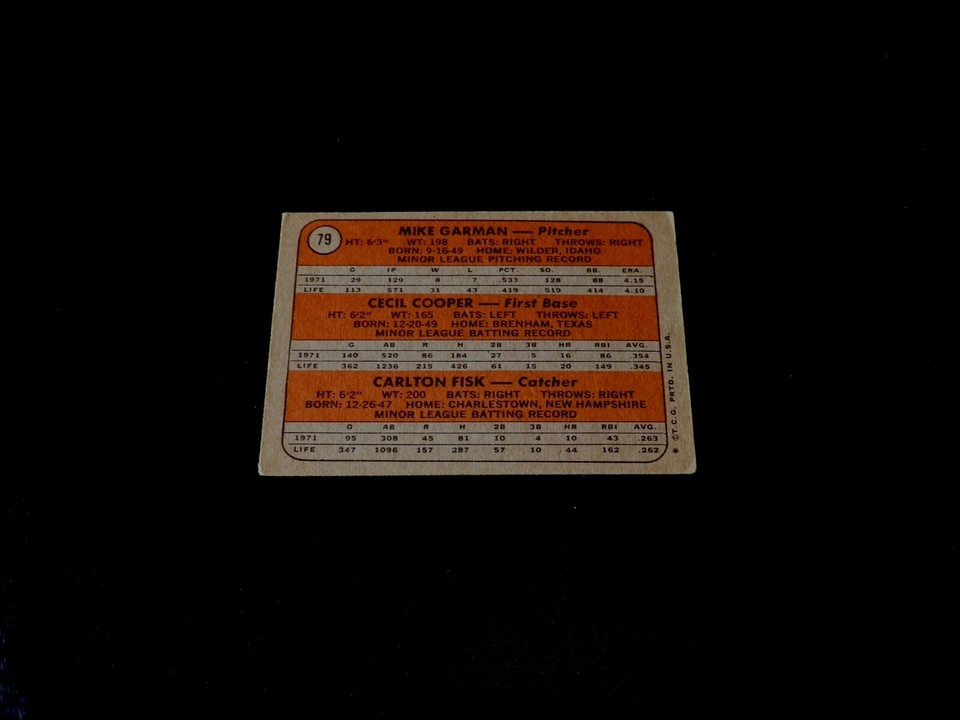 Mike Garman 1972 Topps Autographed Red Sox Carlton Fisk Rookie Card #79 ...