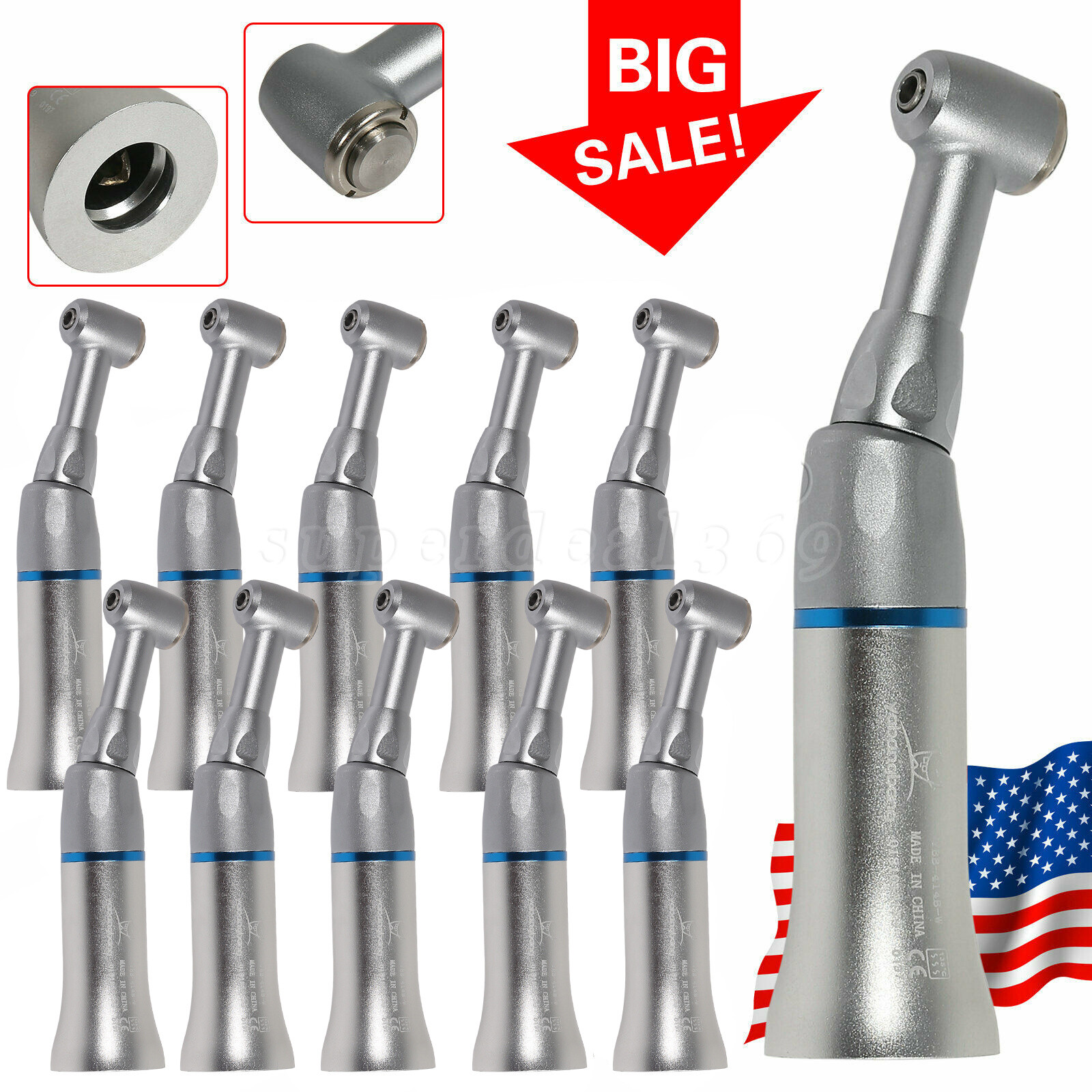1-10*Dental Slow Low Speed Contra Angle Handpiece Push 1:1 E-type Fit ...