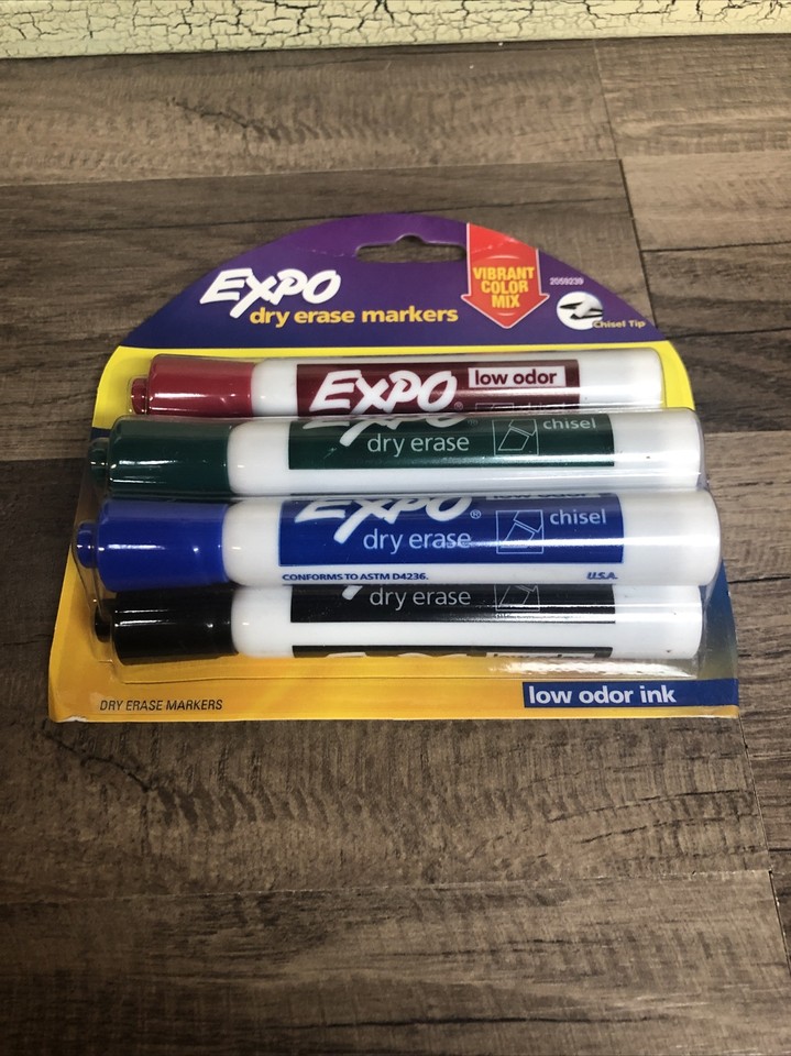 NEW 6 Expo Dry Erase Chisel Tip Markers Low Odor Ink Assorted Colors ...