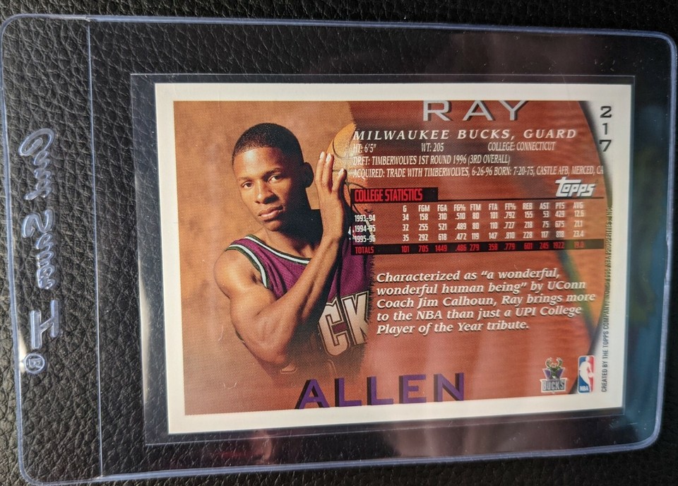 1996 TOPPS #217 RAY ALLEN ROOKIE CARD RC MILWAUKEE BUCKS MIAMI BOSTON ...