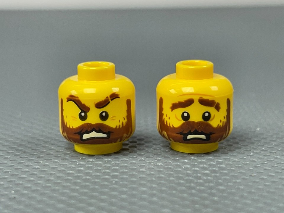 LEGO Yellow Male Minifigure Head Brown Beard Thick Eyebrows Moustache ...