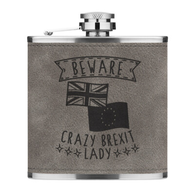 Beware Crazy Brexit Lady 170ml Pu-Leder Flachmann Grau Lustig Britain ...