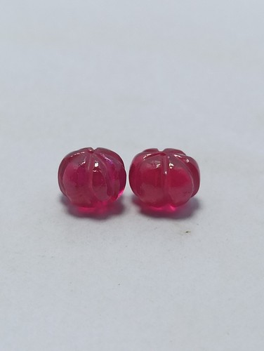 Ruby Corundum Smooth Pumpkin 2 Pies Beads 7.86 Carat Drill Gemstone ...
