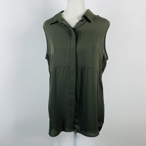 Apt. 9 Size Medium Covered Placket Sleeveless Blouse Shirt Green Split ...