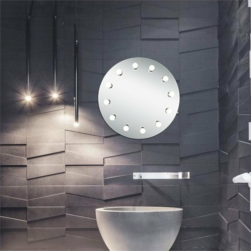 Elegant Decor Hollywood 28" x 28" LED Bathroom Mirror in Silver Powder ...