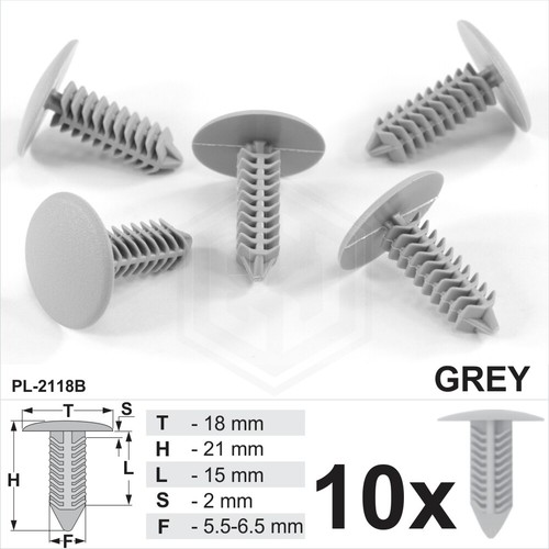 10 x Grey Plastic Fir Tree Trim Clips 7mm Hole 18mm Head Car Van Panel ...