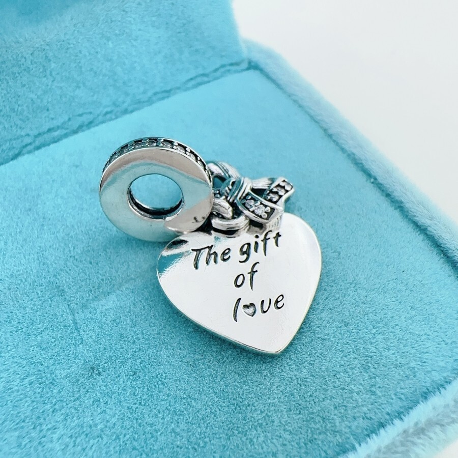 Authentic Pandora 925 Sterling Silver BOW & LOVE Heart Dangle Charm ...