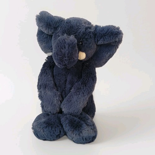 Jellycat London Bashful Elephant Soft Navy Blue Plush Toy 12” Stuffed ...