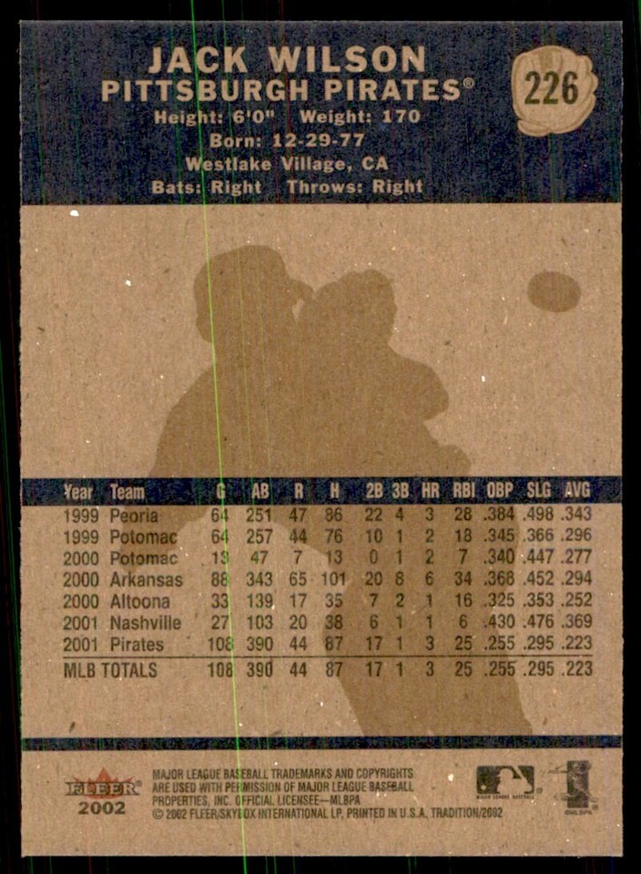 2002 Fleer Tradition Jack Wilson Baseball Cards #226 | eBay