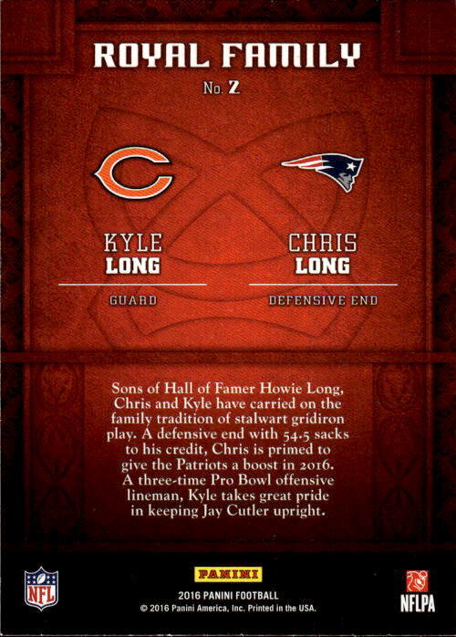 2016 Panini Kyle Long / Chris Long #2 Royal Family 9K | eBay