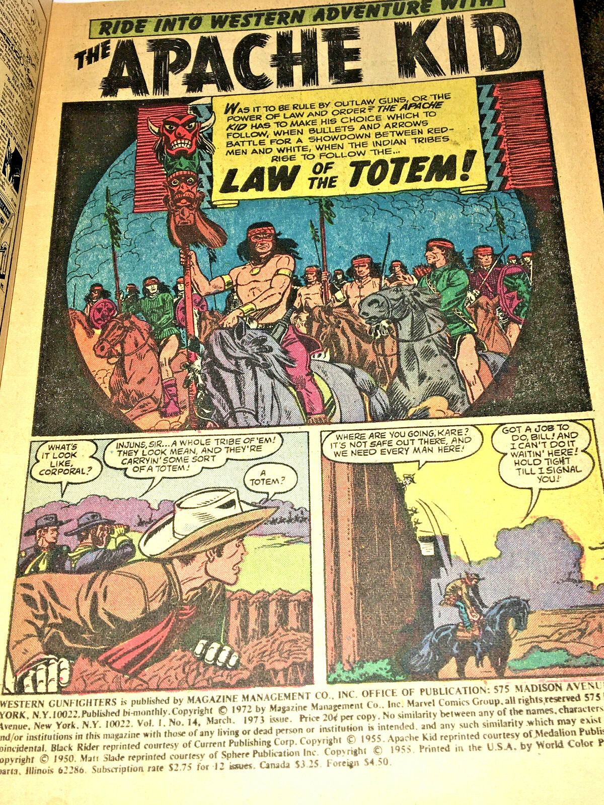 MARVEL Comic Book WESTERN GUNFIGHTERS Black Rider APACHE KID Matt 1973 ...