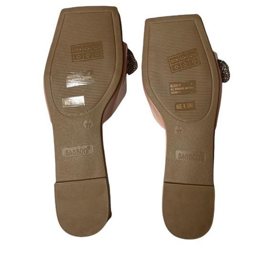 Bamboo Block 11 dusty rose faux leather rubber and rhinestone slides ...