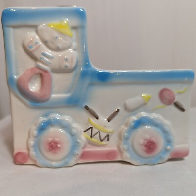 Vintage Baby Ceramic Planter Train Vase Blue Pink Yellow White Musical ...