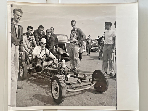 1950s PHOTO DRAG RACE PUSH START TEENS BOYS CAR & DRIVER HOT ROD MAG ...