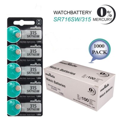 1000 pcs 315 MURATA Watch Batteries SR716SW SR716 0% MERCURY Wholesale ...