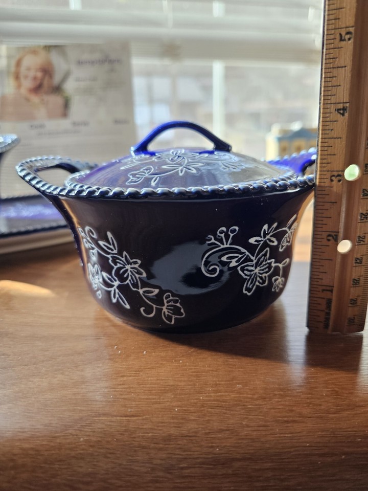 3pc Temptations Blue Floral Lace Lidded Soup and Sandwich Set - NEW ...