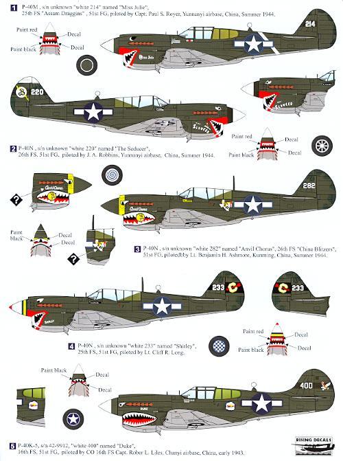 Rising Decals 1/48 SHARKMOUTH UNIT P-40 Warhawks of the 51st FG Over ...