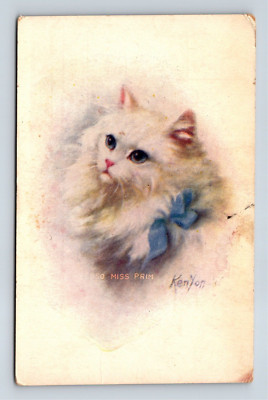Miss Prim Beautiful White Long Haired Cat Blue Bow Artist Postcard ...