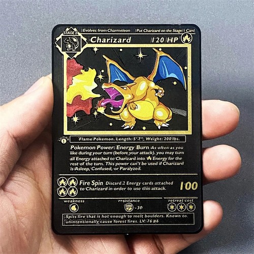 Pokemon Card Charizard Base Set 1999 Black Metal Card TCG - Carta In ...