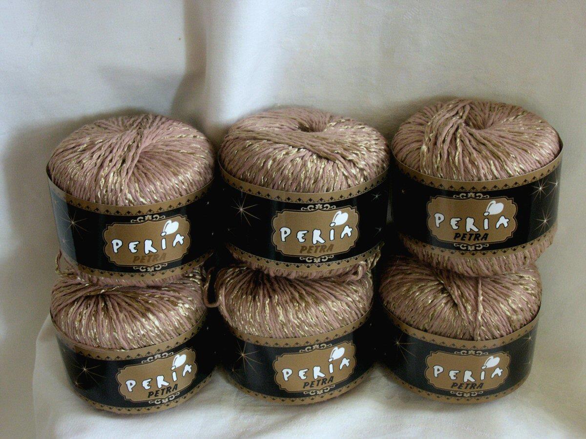 Lot of 6 Balls PERIA PETRA Novelty Yarn Tan Gold Shimmering Cotton ...