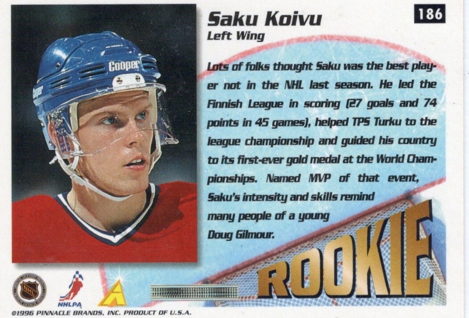 1995-96 Pinnacle Summit ROOKIE Card SAKU KOIVU MONTREAL EXCEPTIONAL! | eBay