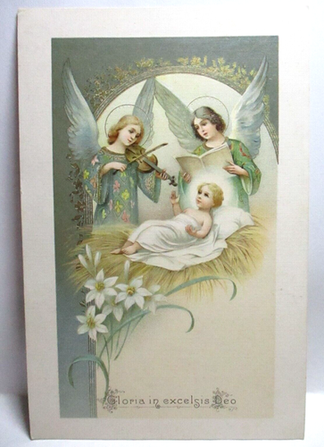 1920s EASTER POSTCARD GLORIA IN EXCELSIS DEO, ANGELS WITH VIOLIN AT ...