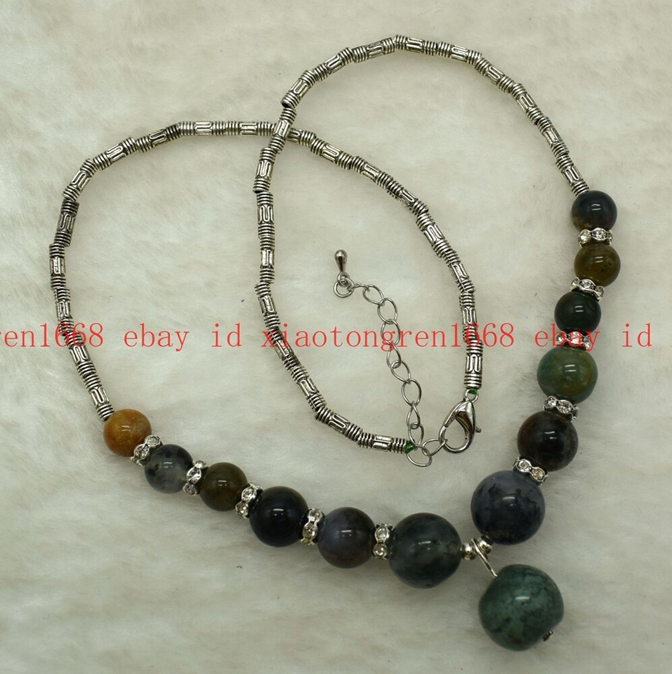 Charming Natural 6-12mm Multicolor Gems Round Bead Silver Pendant ...