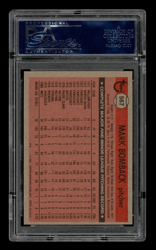 1981 Topps Set-Break #567 Mark Bomback PSA 9 MINT | eBay