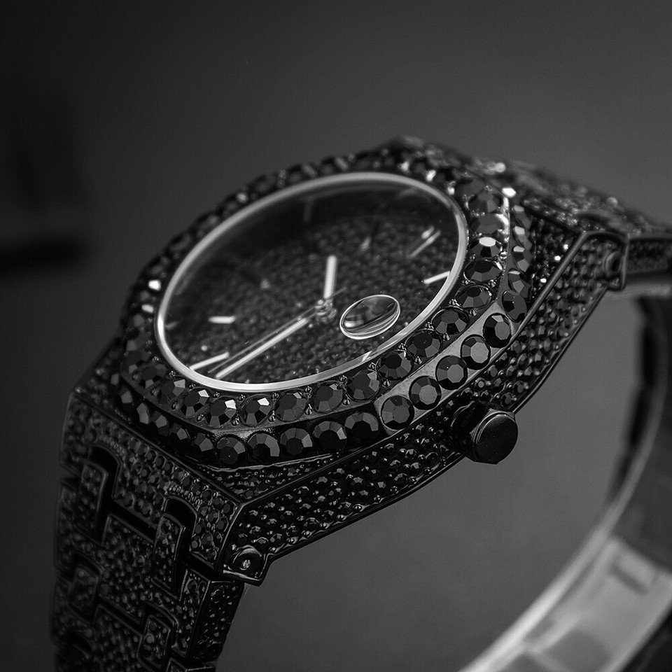 Luxury Custom Bling Hip Hop Ice out Mens Watch Iced Simulated Diamond ...
