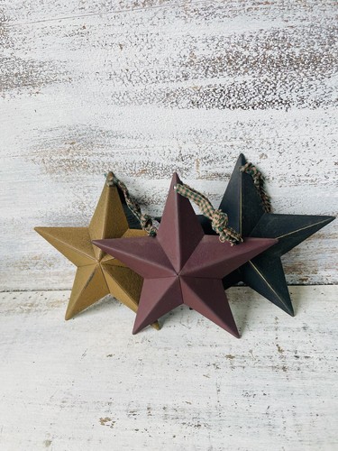 Hanging Metal Primitive Stars With Gingham Hanger 5.5” Set Of 3 Country ...