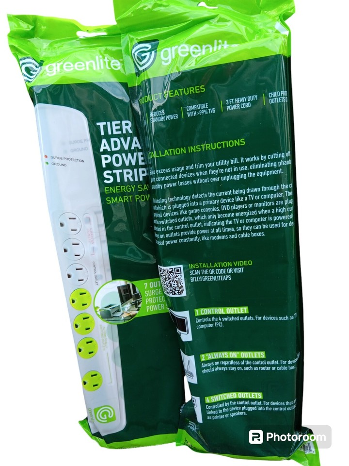 Greenlite Tier 1 Advanced Power Strip 7 Outlets /Current Sensing Power ...