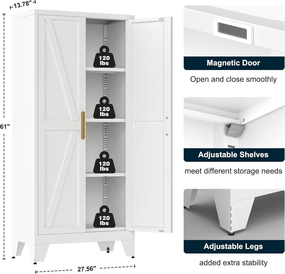 Cofar 61" Metal Utility Cabinets Kitchen Pantry Cabinet With 2 Doors, 3 ...