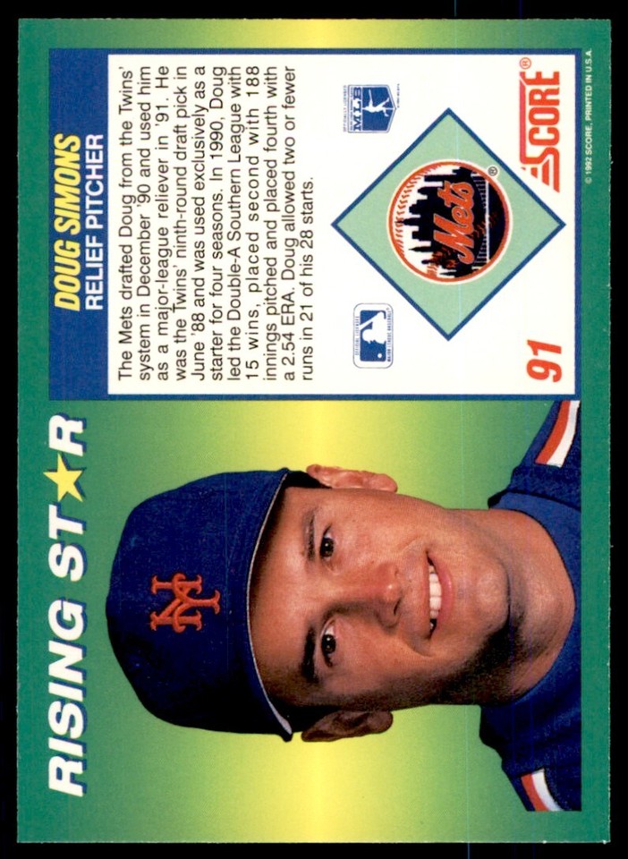 1992 Score 100 Rising Stars Doug Simons . New York Mets #91 | eBay