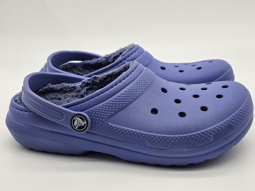 Crocs Shoes Kids Size J4 Blue Faux Fur Fuzzy Lined Slip On Clogs Child ...