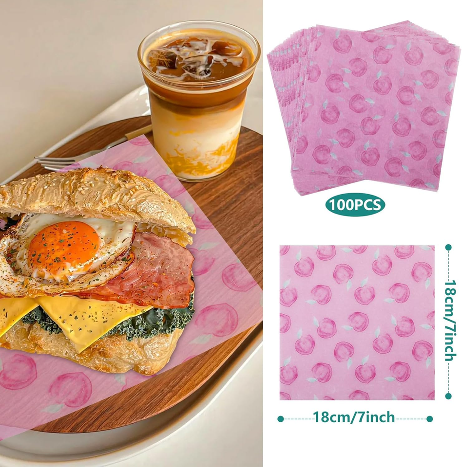 50Pcs Food Grade Wrap Paper, 7 * 7In Greaseproof Paper Sheets Printed ...