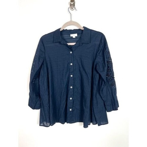 J jill button up 100% Cotton top women's Size small blue Lightweight ...