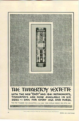 1941 PAPER AD Tinkertoy Sextette Wonder Builder Toy Tinkers 6 Sizes ...